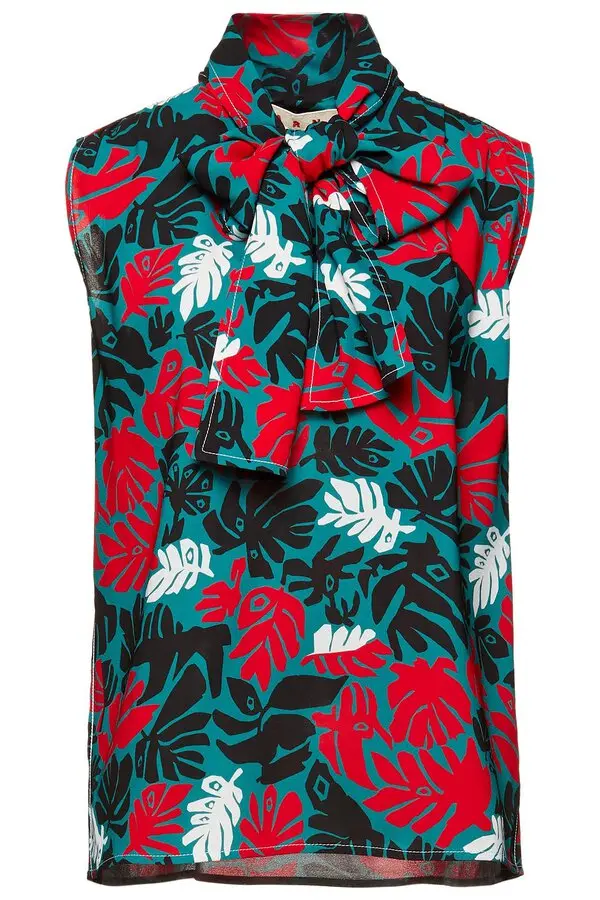 Marni Pussy-bow Printed Crepe Top