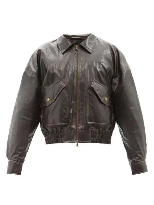 Y/Project Draped Faux-Leather Bomber Jacket - Brown