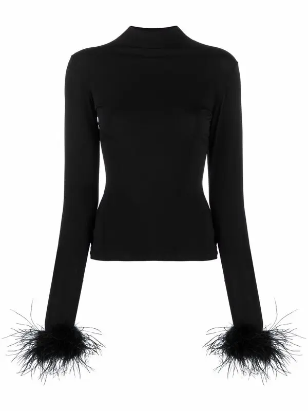 ATU BODY COUTURE Feather-cuff High-neck Top - Black