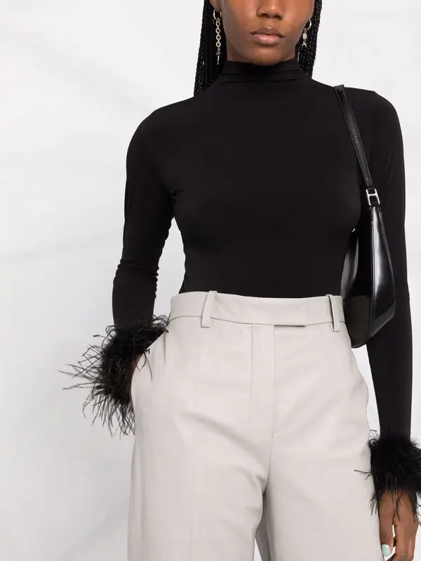 ATU BODY COUTURE Feather-cuff High-neck Top - Black