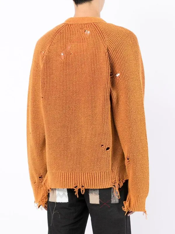 Mihara Yasuhiro Distressed V-Neck Cardigan - Orange | Editorialist