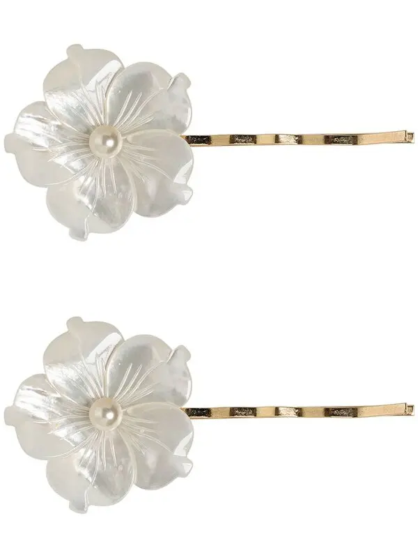 JENNIFER BEHR Zia Floral Bobby Pins - White