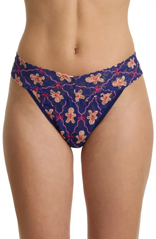 Hanky Panky Print Original Rise Thong - Cookie Cutter Navy