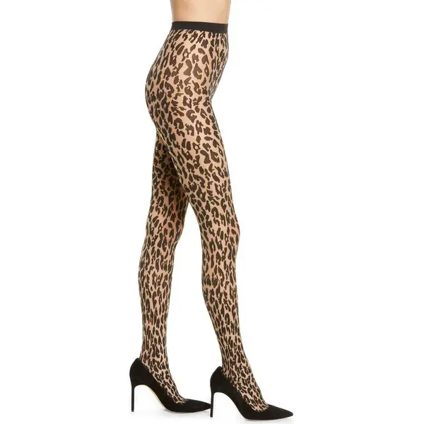 Wolford Josey Leopard Pattern Tights - Fairly Light/ Black