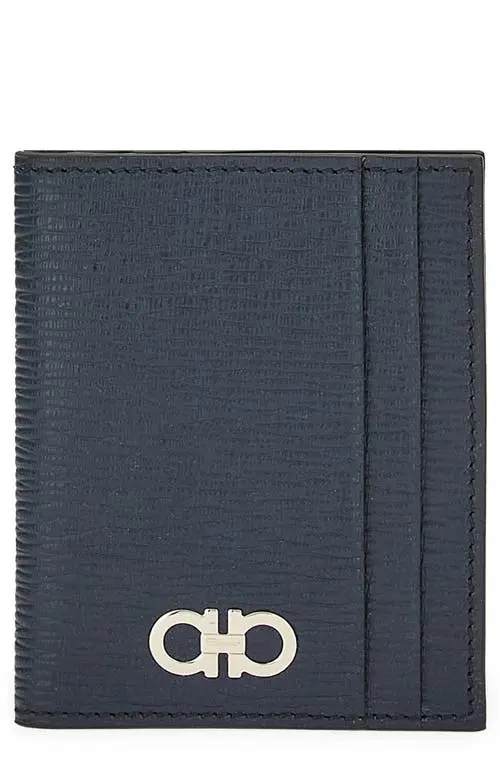 FERRAGAMO Revival Gancio Leather Card Case - Deep Ocean Nero