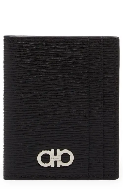 FERRAGAMO Revival Gancio Leather Card Case - Nero Red Ferragamo