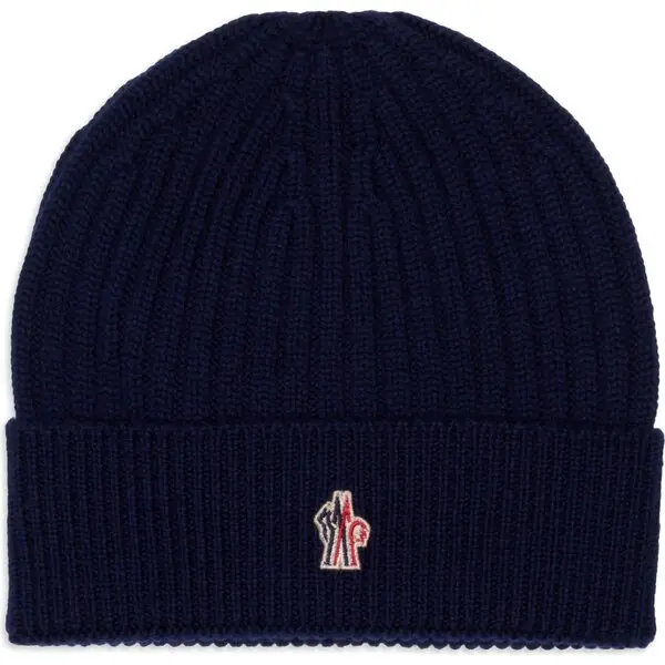Moncler Embroidered Logo Rib Wool Beanie