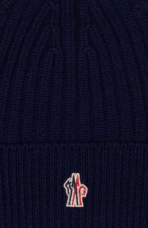 Moncler Embroidered Logo Rib Wool Beanie