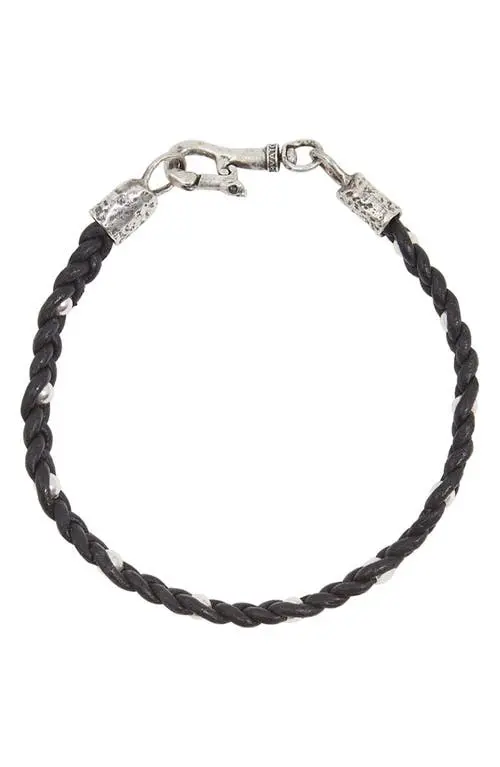 John Varvatos Braided Leather Bracelet - Silver