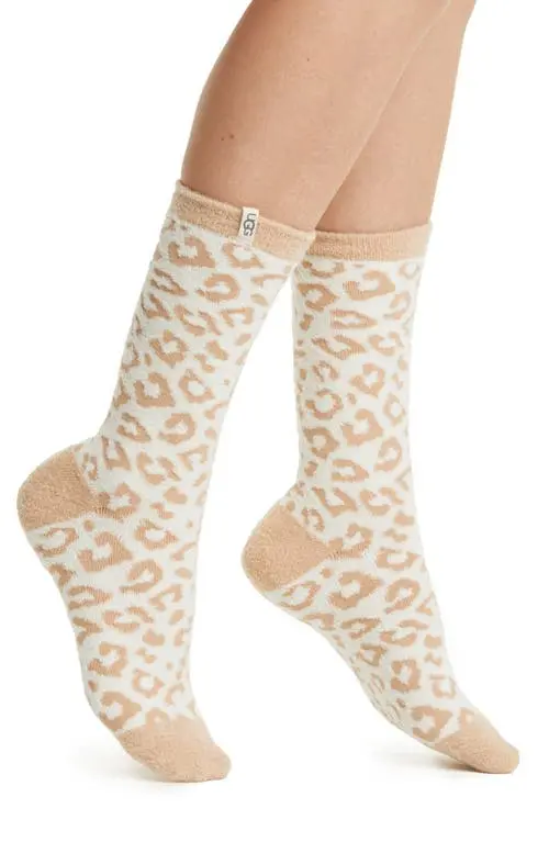 UGG Leslie Patterned Crew Socks - Natural Leopard