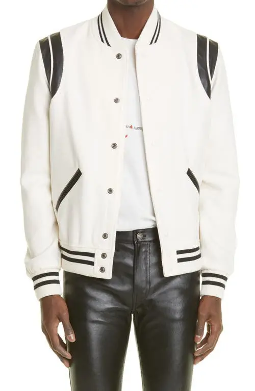 Saint Laurent Teddy Stretch Wool Varsity Jacket