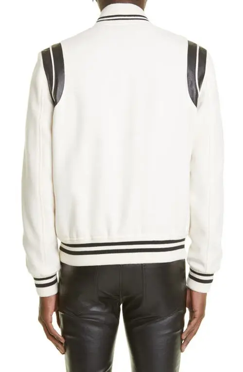 Saint Laurent Teddy Stretch Wool Varsity Jacket