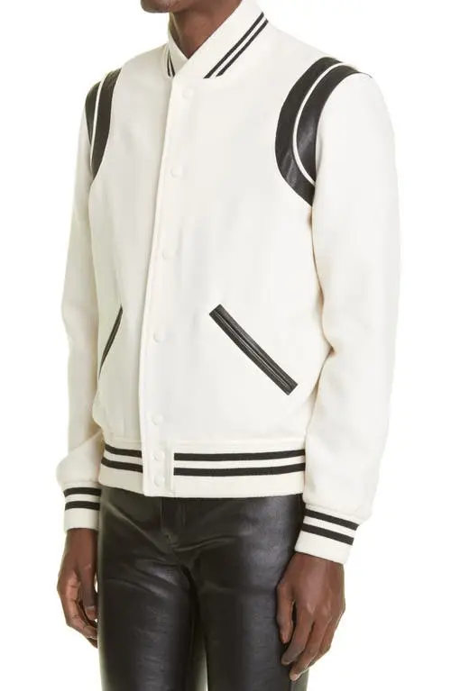 Saint Laurent Teddy Stretch Wool Varsity Jacket