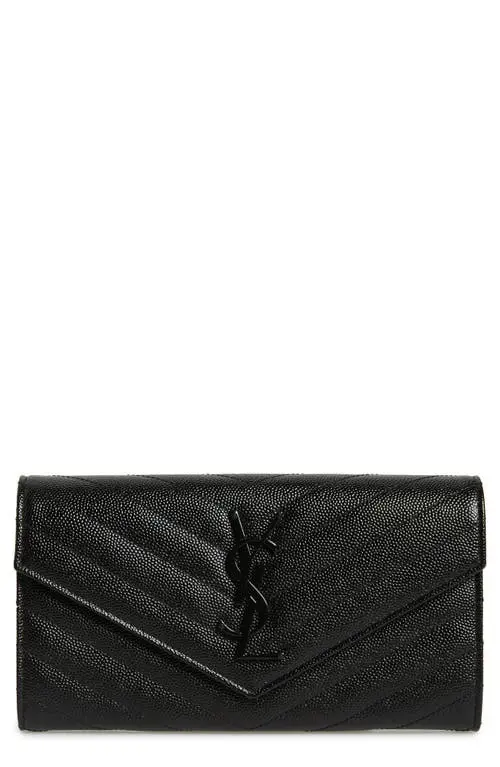 Saint Laurent Monogram Quilted Leather Wallet - Noir