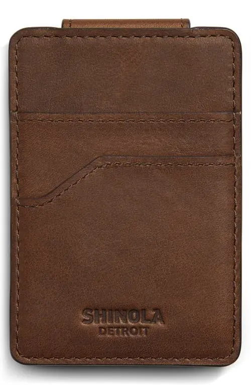Shinola Money Clip Card Case - Medium Brown