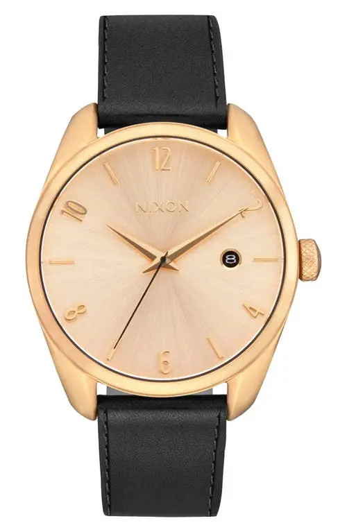 Nixon Thalia Leather Strap Watch - Light Gold / Black