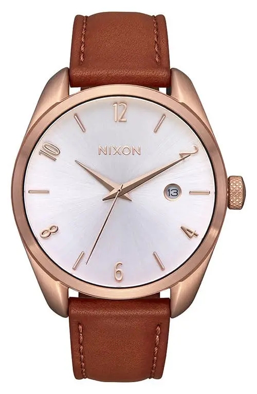 Nixon Thalia Leather Strap Watch - Rose Gold/white