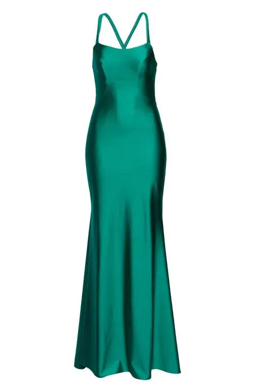 XSCAPE EVENINGS Lace-up Satin Gown
