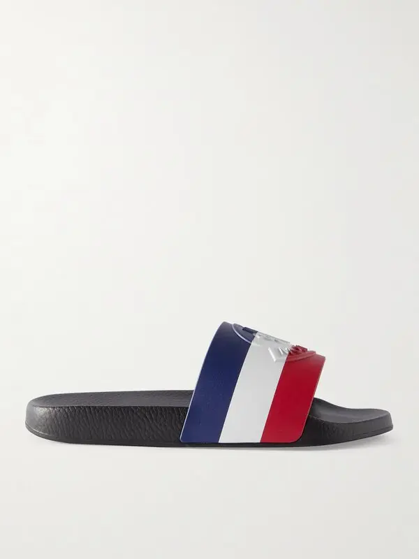 Moncler Basile Logo-embossed Striped Rubber Slides - Black