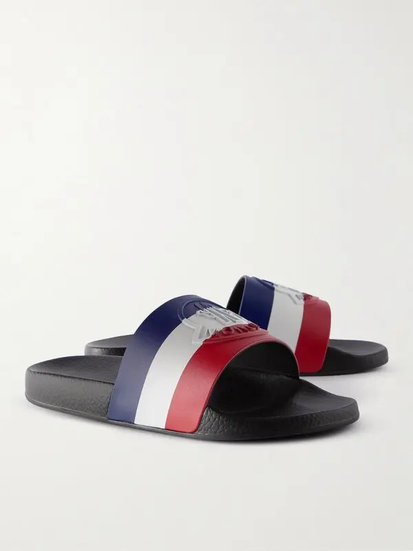 Moncler Basile Logo-embossed Striped Rubber Slides - Black