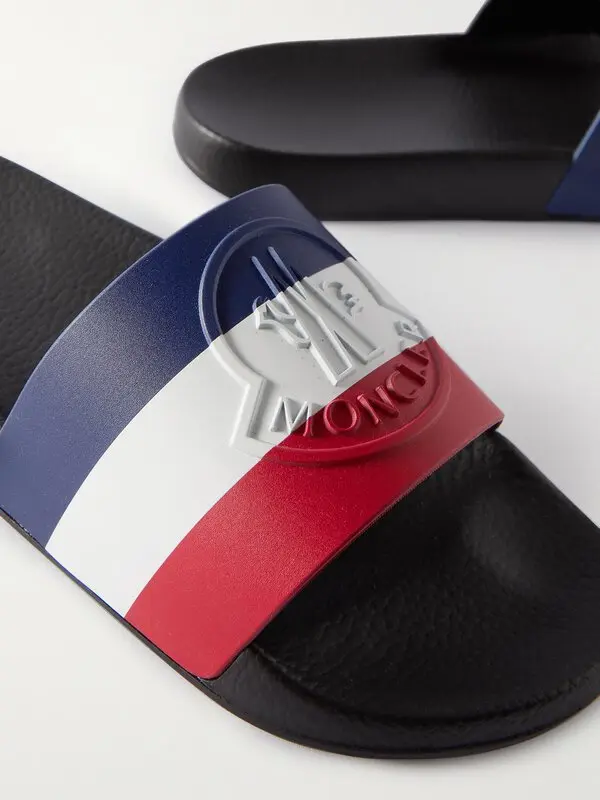 Moncler Basile Logo-embossed Striped Rubber Slides - Black