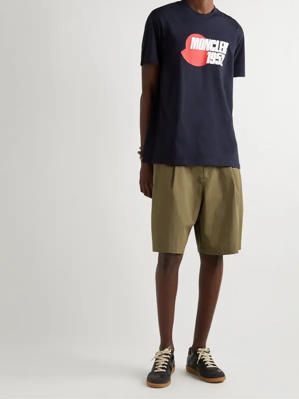 Moncler 1952 Straight-leg Pleated Cotton-poplin Shorts