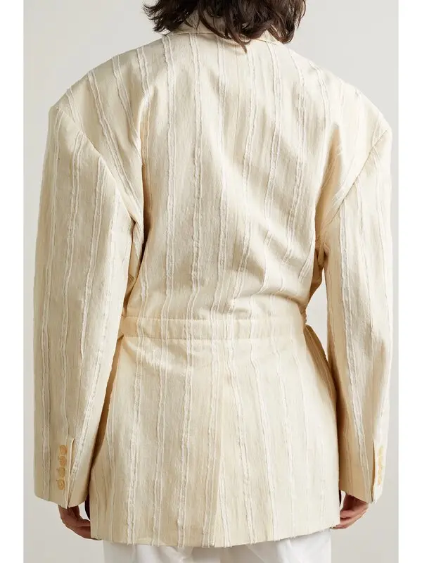 Acne Studios Belted Striped Fil Coupé Cotton-blend Blazer