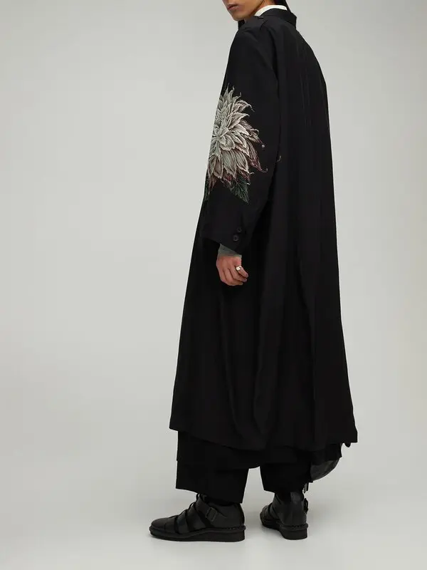 Yohji Yamamoto Dahlia Print Silk Long Coat