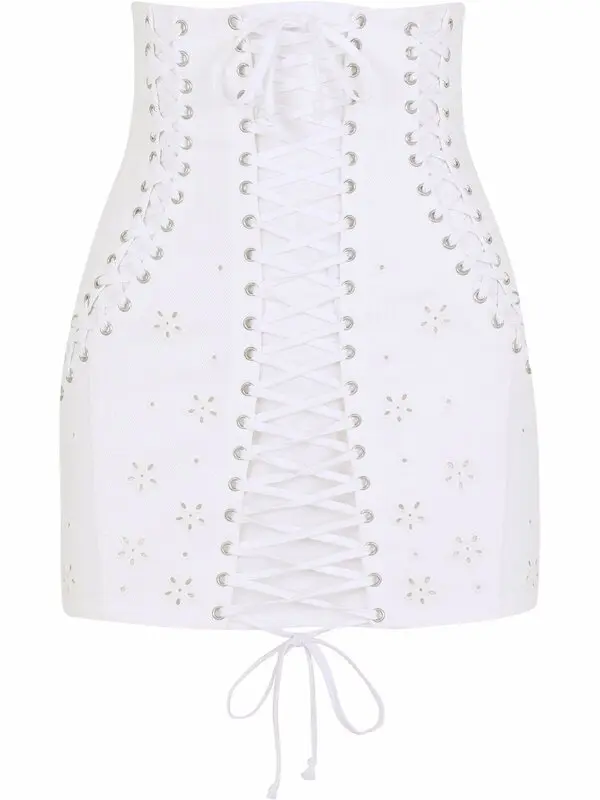 Dolce & Gabbana Lace-up Embroidered Miniskirt - White