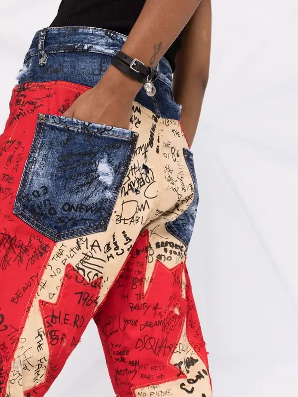 Dsquared2 Cropped Jeans With Maple Leaf Graffiti Print