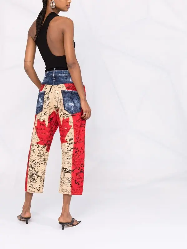 Dsquared2 Cropped Jeans With Maple Leaf Graffiti Print