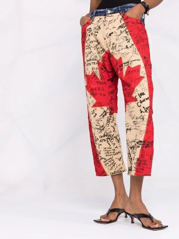 Dsquared2 Cropped Jeans With Maple Leaf Graffiti Print