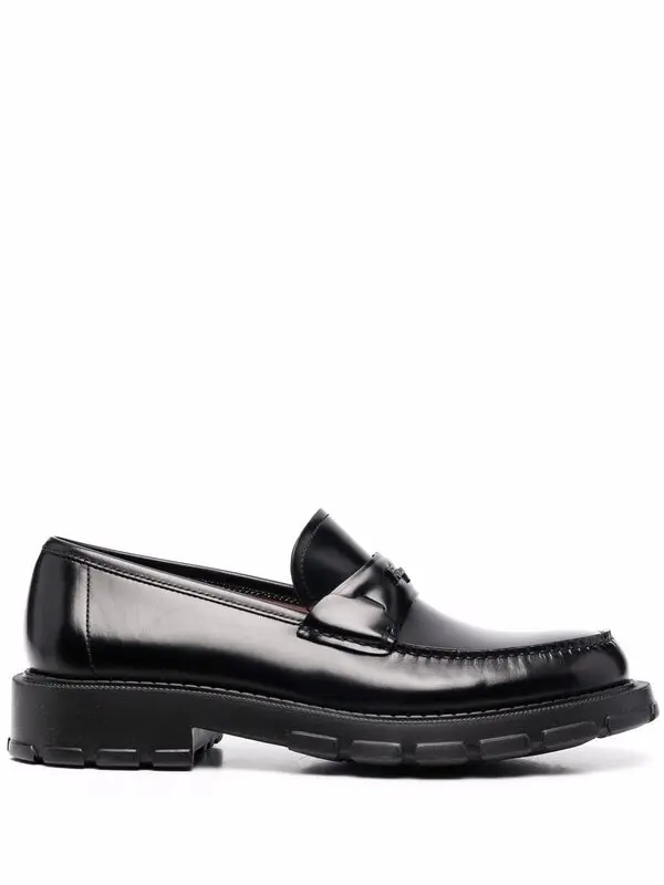 FERRAGAMO Embossed-logo Leather Loafers - Black