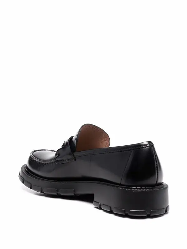 FERRAGAMO Embossed Logo Leather Loafers - Black