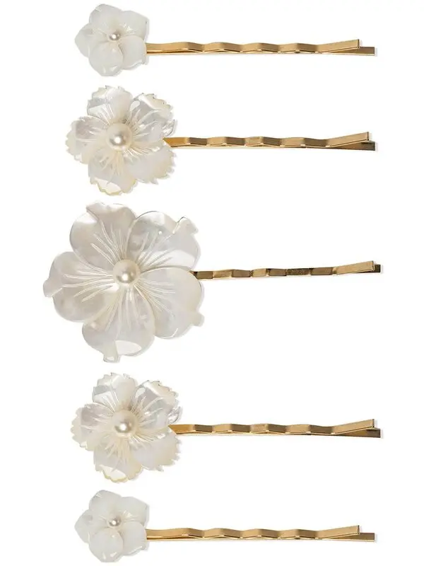 JENNIFER BEHR Floral-pearl Bobby Pin Set - White