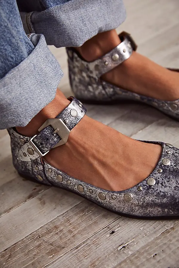 Free People Mystic Mary Jane Flats - Silver Distress