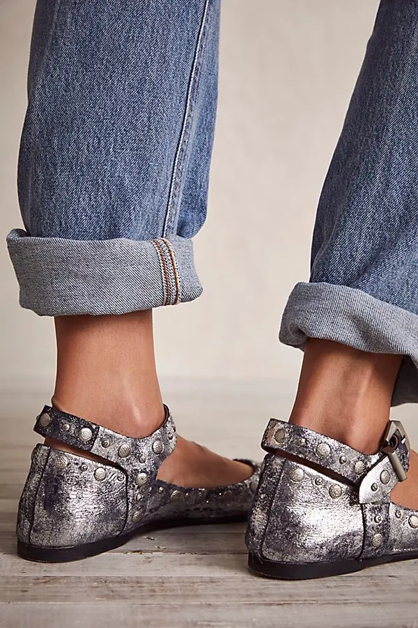 Free People Mystic Mary Jane Flats - Silver Distress