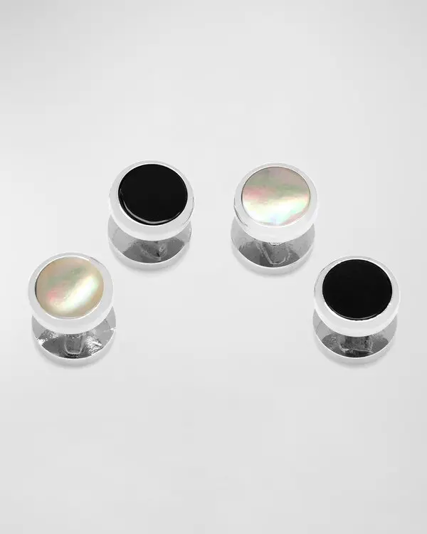 CUFFLINKS, INC. Double Sided Onyx And Mother-of-pearl Round Beveled Studs