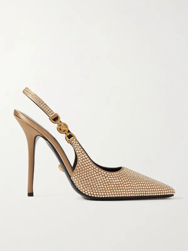 Versace Embellished Satin Slingback Pumps