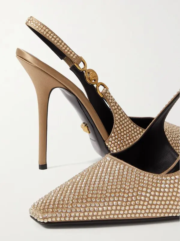 Versace Embellished Satin Slingback Pumps
