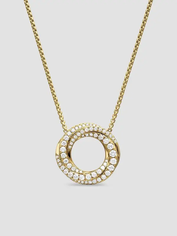 David Yurman Petite Pavé Crossover Pendant Necklace In 18k With Diamonds, 15.5mm - Gold