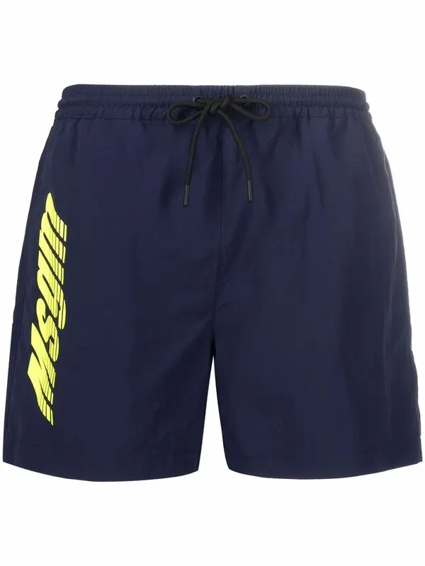 MSGM Logo-print Drawstring Swim Shorts - Blue