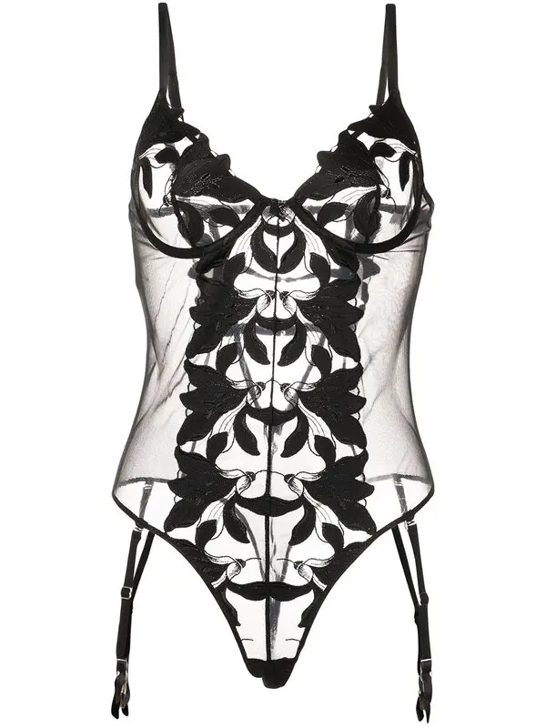 FLEUR DU MAL Lily Embroidered Bodysuit - Black