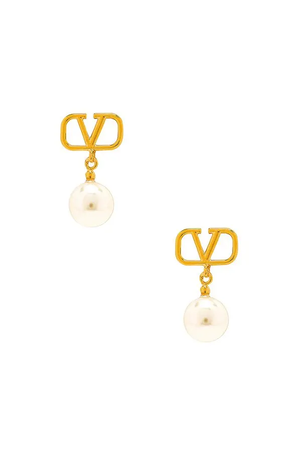 Valentino Garavani Vlogo Signature Pearl Dangle Earrings - Oro & Cream