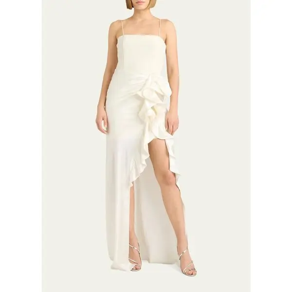 Cinq À Sept Drina Sleeveless Satin Wrap Gown - Ivory