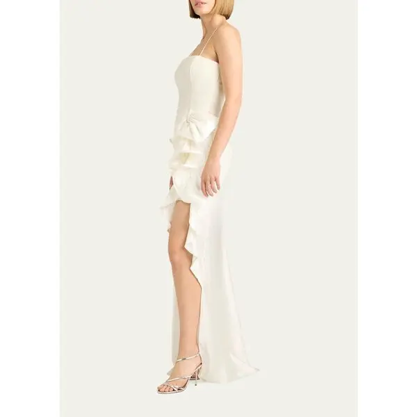Cinq À Sept Drina Sleeveless Satin Wrap Gown - Ivory