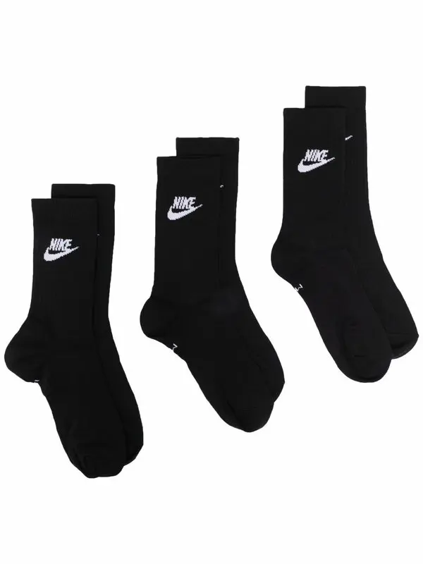 Nike Three-pack Logo-print Crew Socks - Black