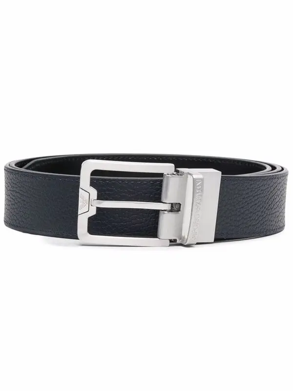 Emporio Armani Square-buckle Leather Belt - Blue