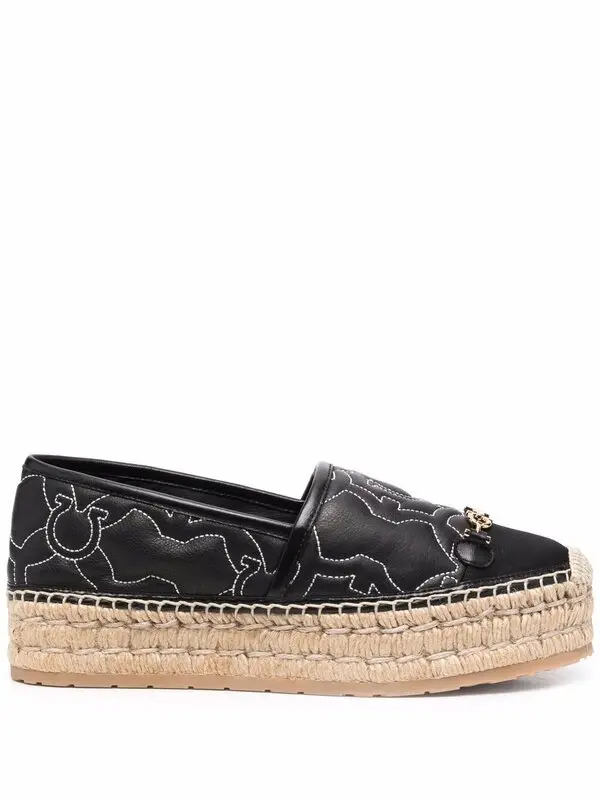 FERRAGAMO Gancini Logo-embroidered Espadrilles