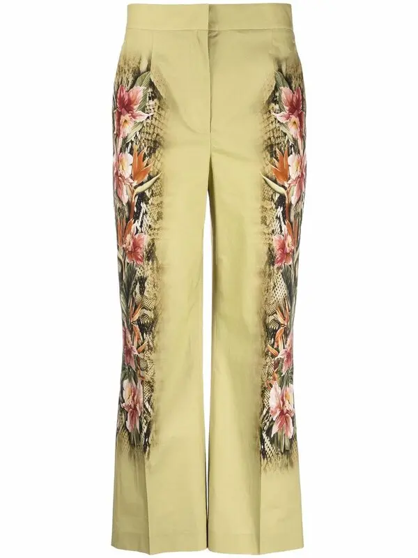Alberta Ferretti Floral Print Flared Leg Trousers - Green